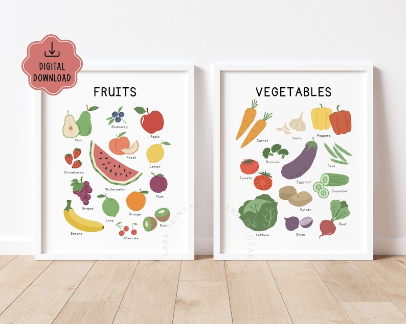 Fruits Vegetables Educational Prints, Digital Download, Classroom ...