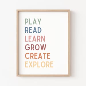 Play Read Learn Grow Create Explore Playroom Wall Decor Boho - Etsy