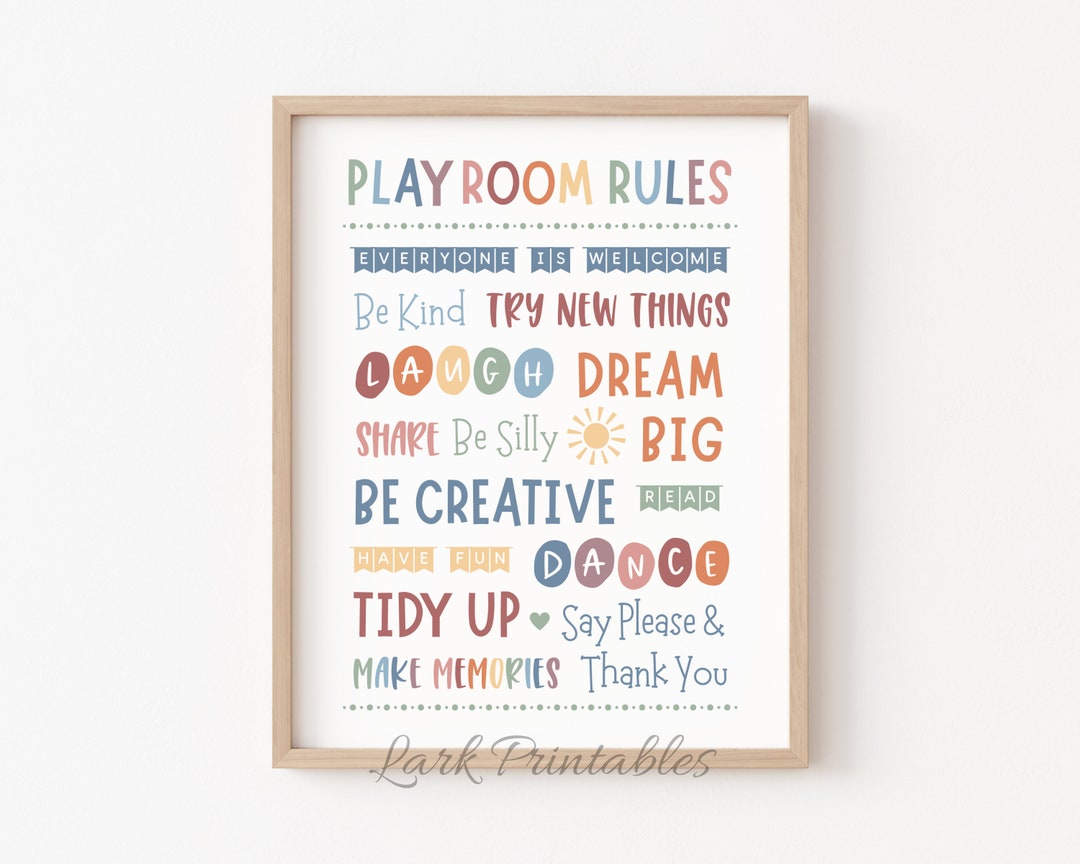 Playroom Rules Decor Printable Wall Art, Kids Room Decor, Shared Room ...