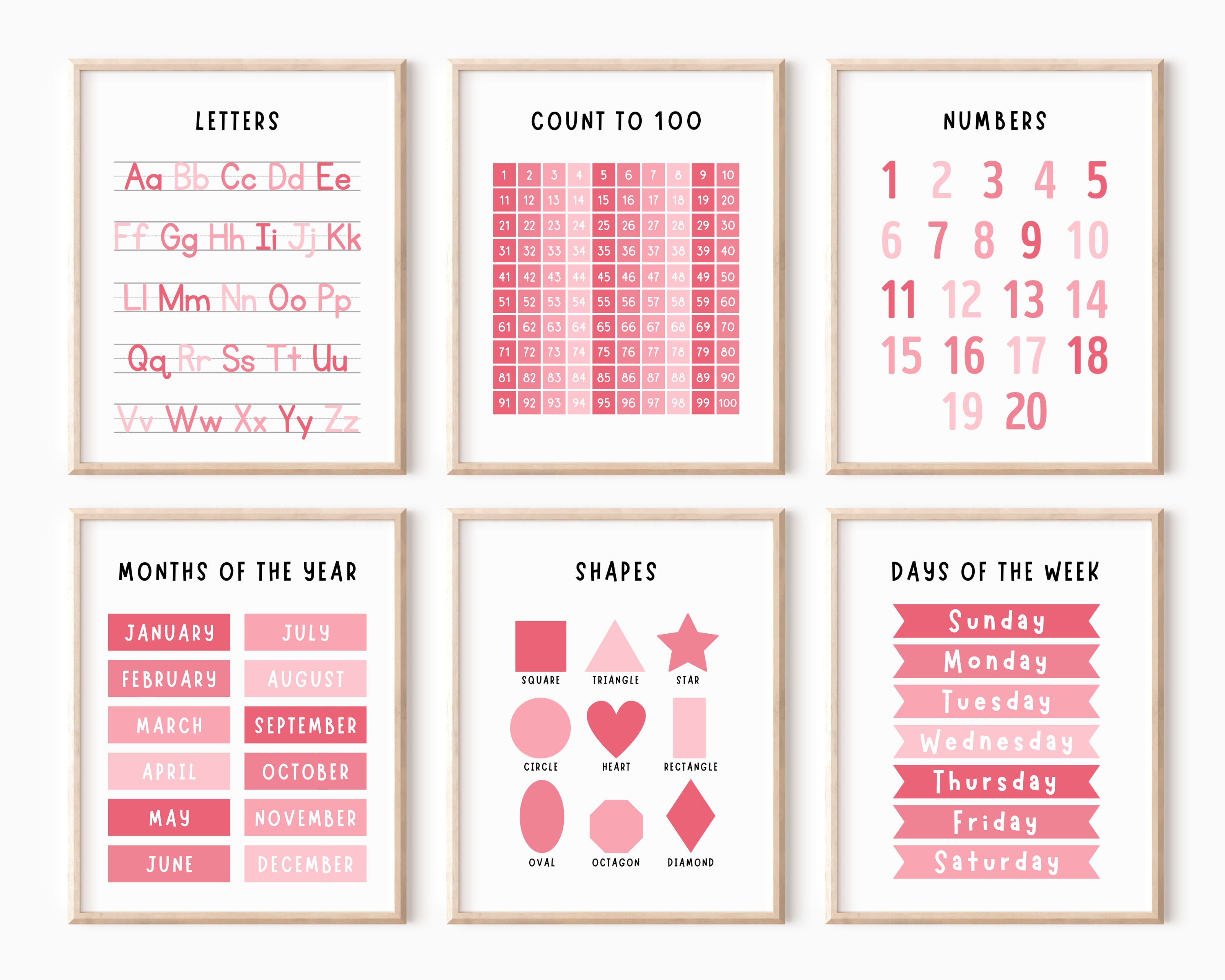 Set of 6 Pink Educational Posters Pink Girls Wall Decor Pink - Etsy