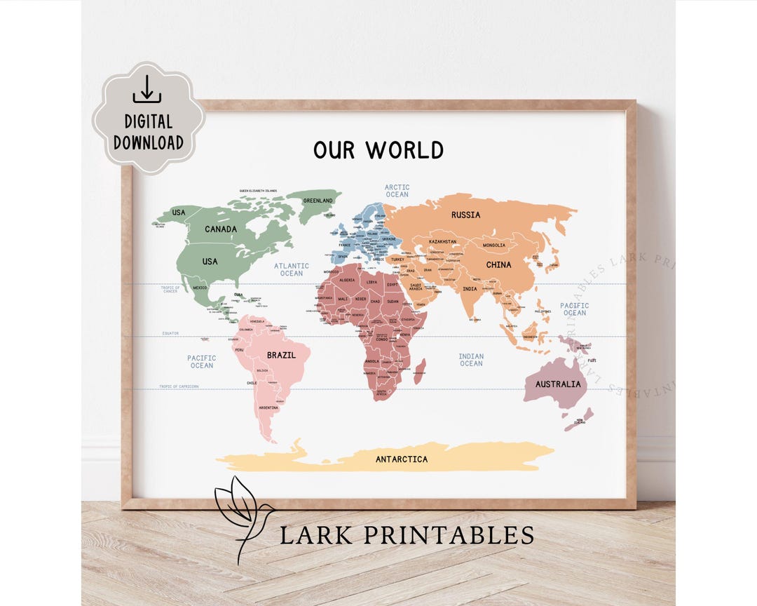 Buy Printable World Map Poster, Montessori Map Prints, Kids World Map ...