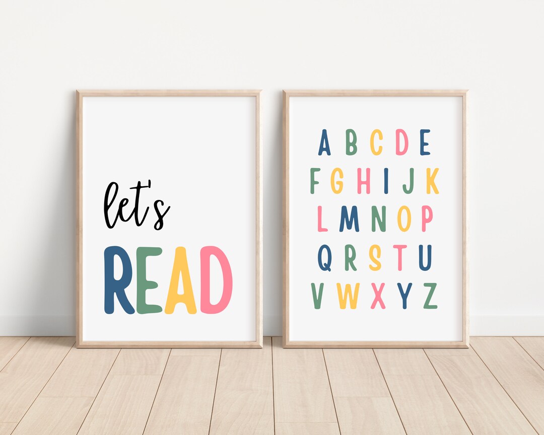 Set of 2 Playroom Prints, Let's Read Printable, Reading Corner Sign ...