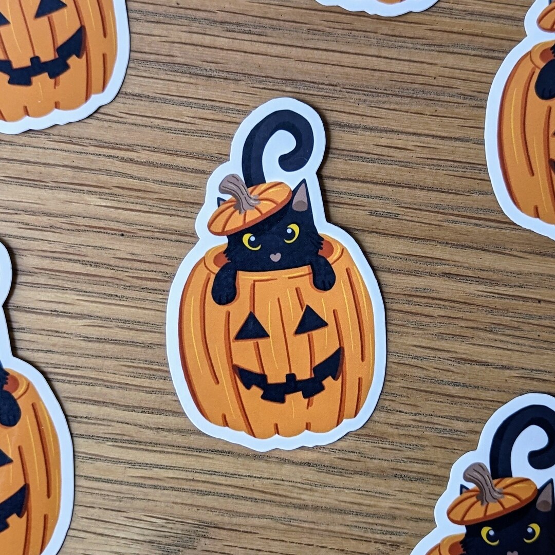 Die Cut Vinyl Sticker Pumpkin Cat Laminate for Water Bottles Laptops ...