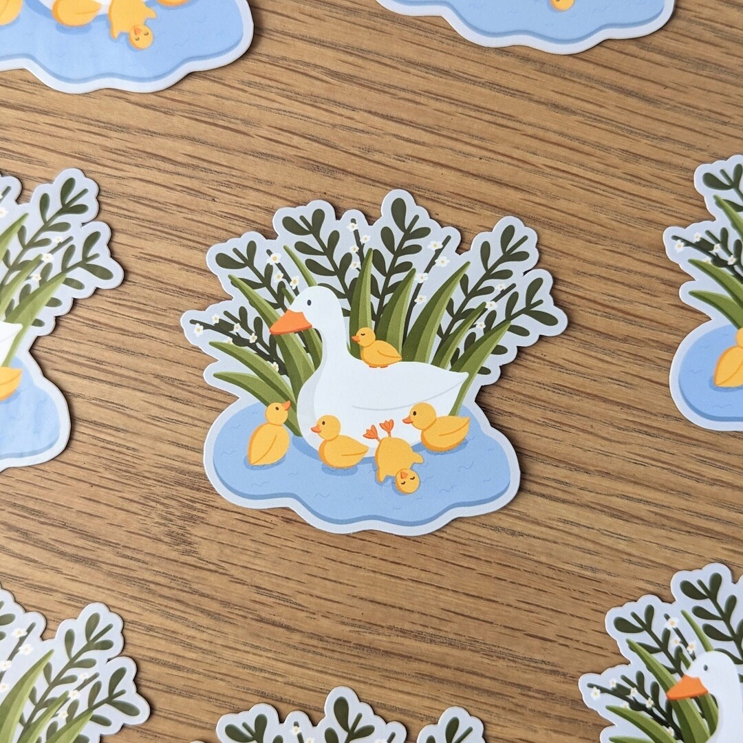 Cute Duck Sticker | Mama Duck & Her Ducklings | Laminated Matte Vinyl ...