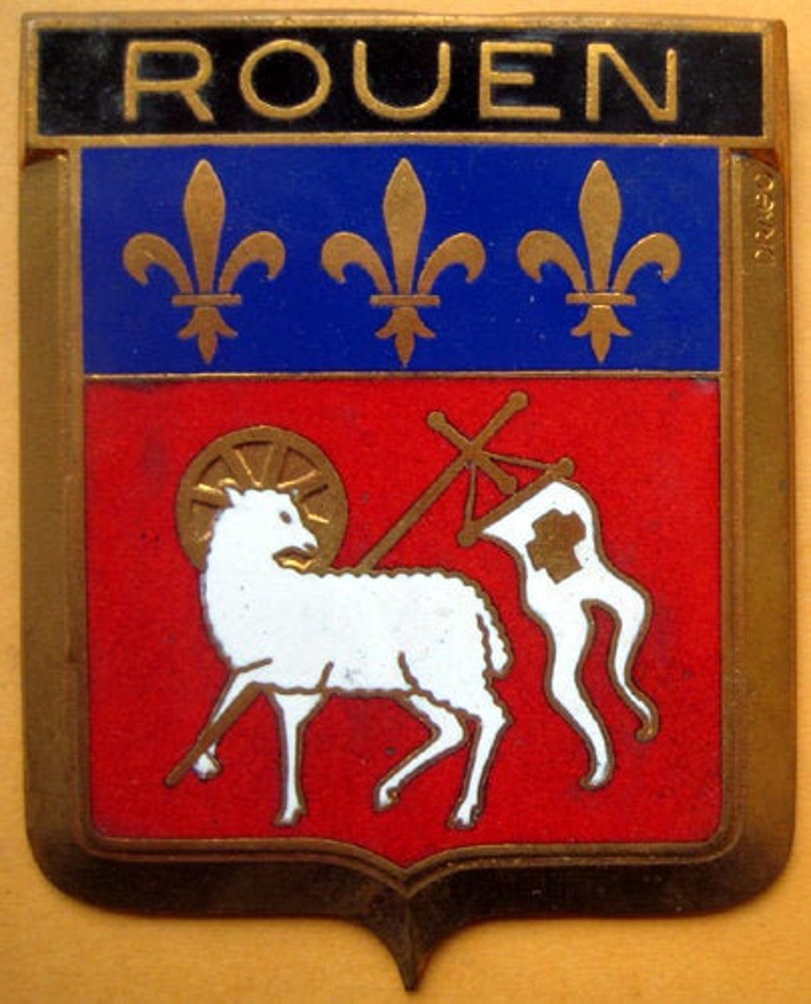 Badge Rouen France French Auto Car NOS 1950s Original Made of Enamel by ...