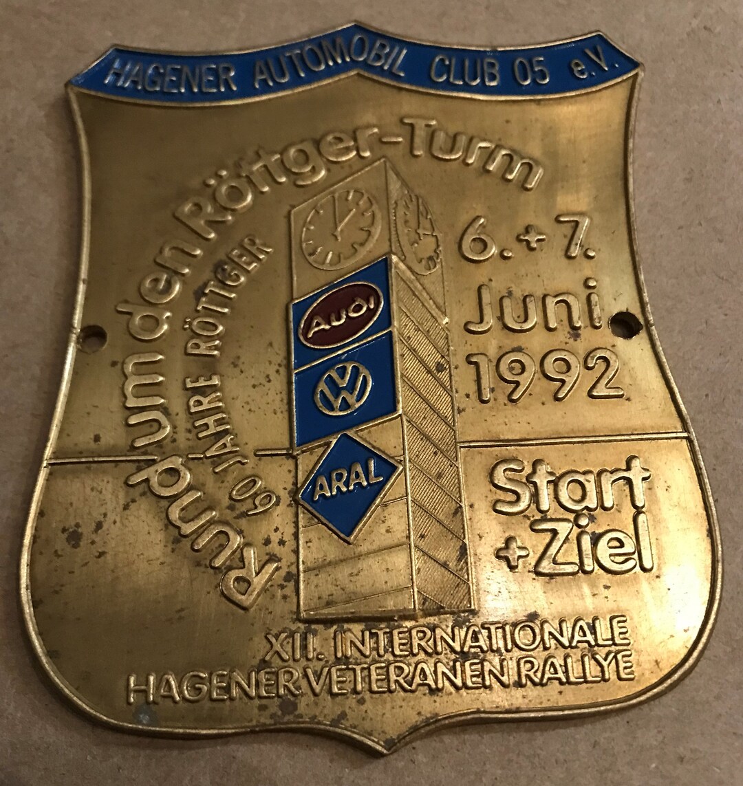 Badge Auto Car German Rally #203 1992 Hagener Automobil Club Veteran ...