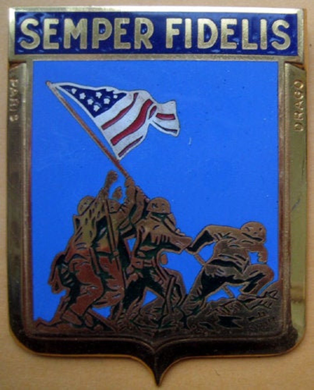 Badge Semper Fidelis USA Auto Car Drago 1950s Original Marine Corps Iwo ...