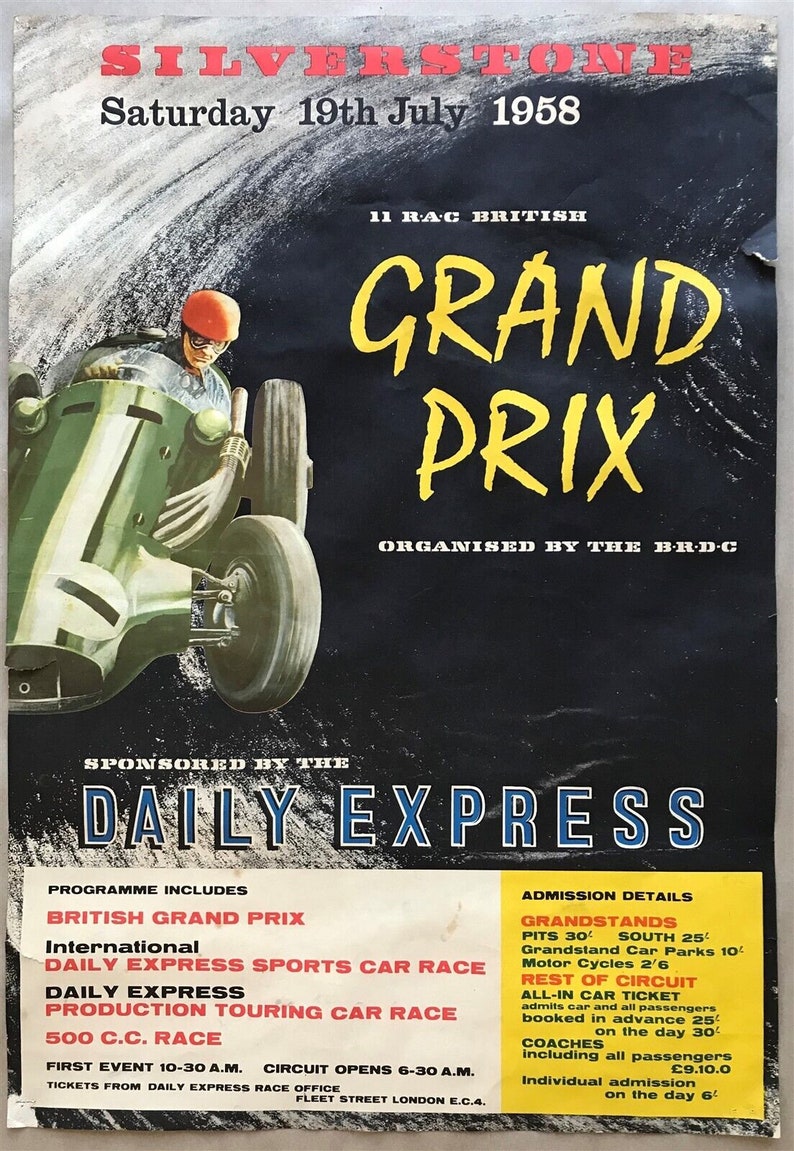 Poster 1958 Silverstone British Grand Prix Race Original - Etsy