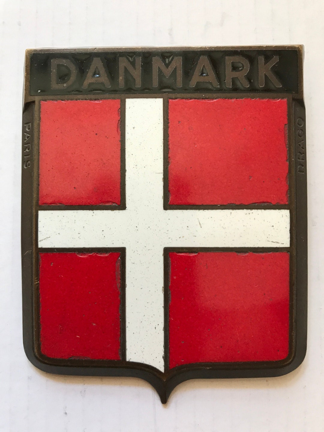 Badge Danmark Denmark Danish Auto Car NOS 1950s Original Made of Enamel ...