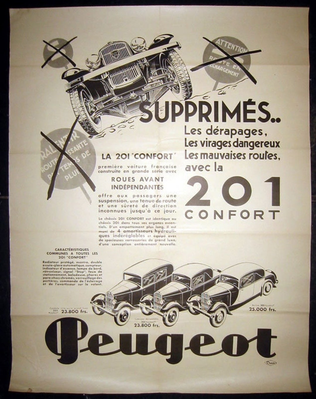 Poster Peugeot 1930's Model 201 “model Confort” - Etsy