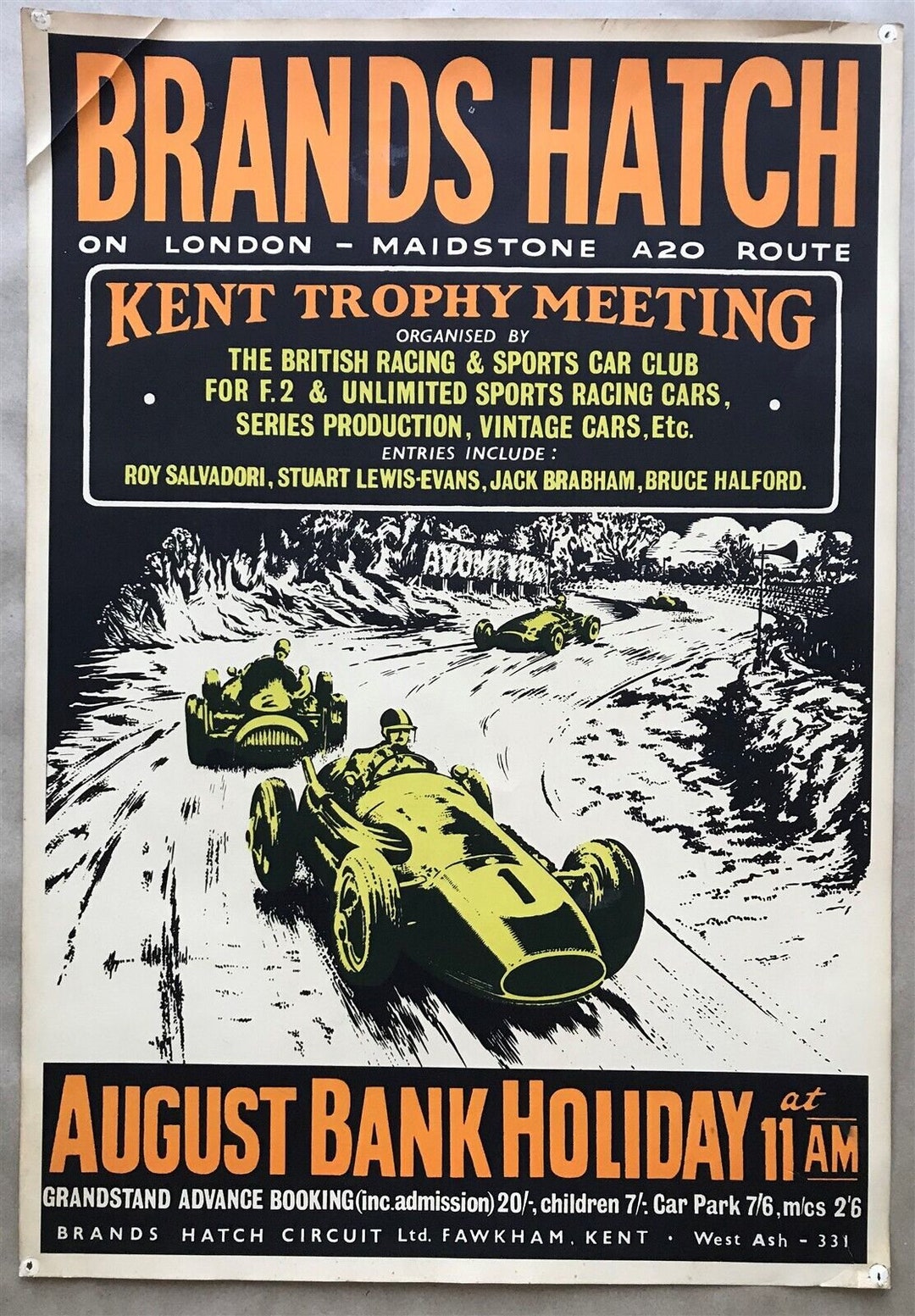 Poster 1956 Brands Hatch Kent Trophy Meeting Original F2 Car Racing - Etsy