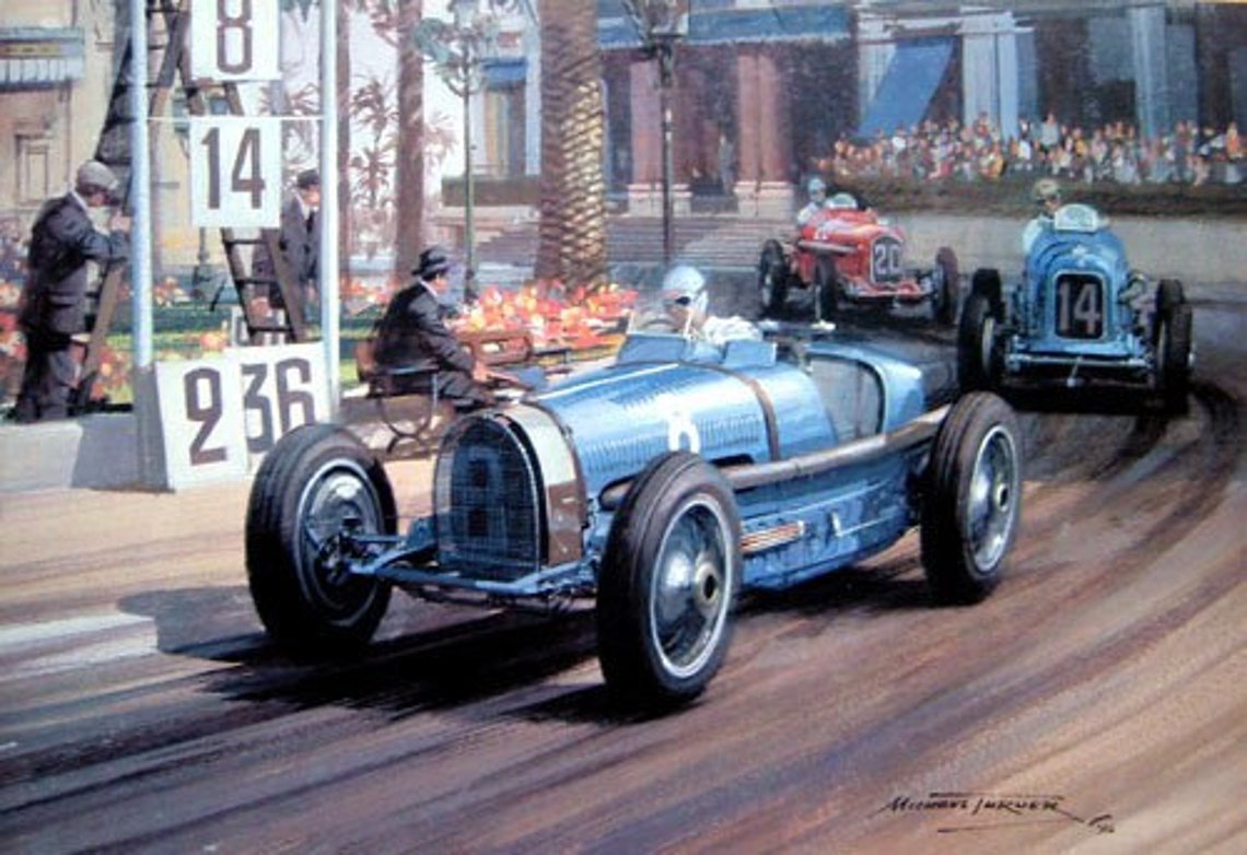 Print Turner Monaco F1 Grand Prix 1934 Dreyfus Bugatti #8 Etancelin Maserati #14 - Etsy