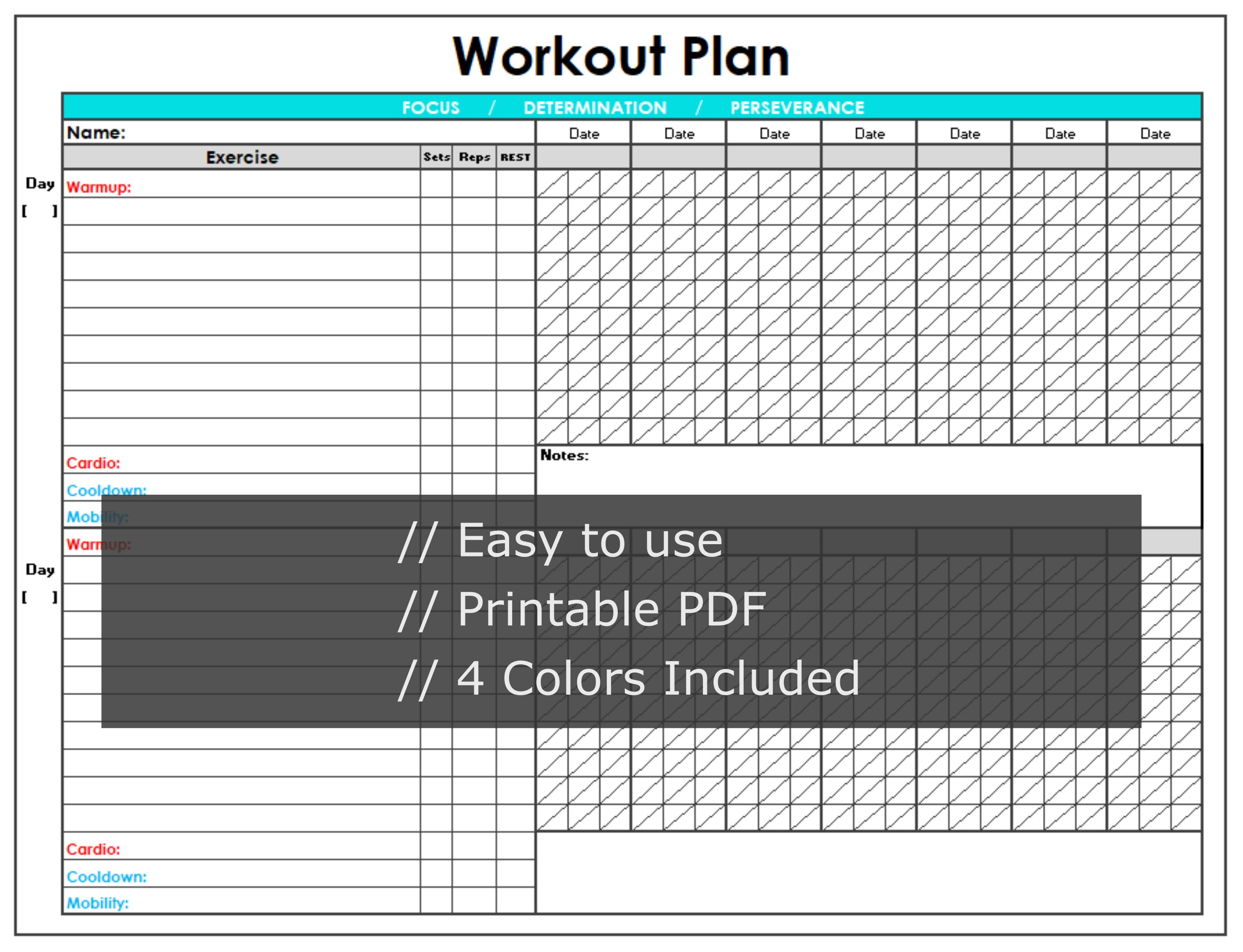 Workout Template | Printable PDF| Workout Log | Workout Planner ...