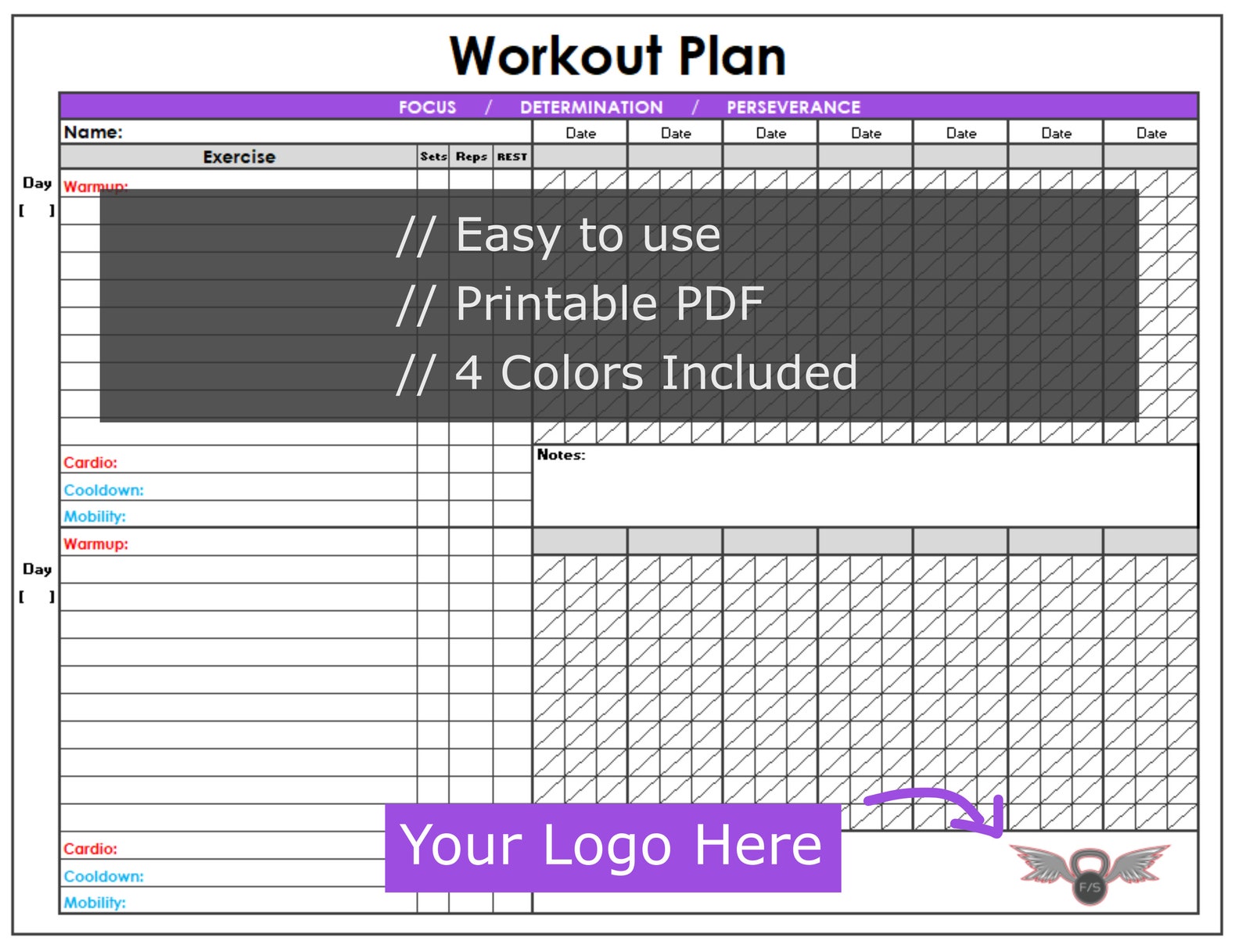 Workout Template | Printable PDF| Workout Log | Workout Planner ...