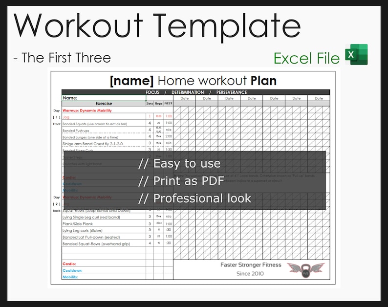 Workout Template | EDITABLE Excel File | Workout Log | Printable Pdf ...