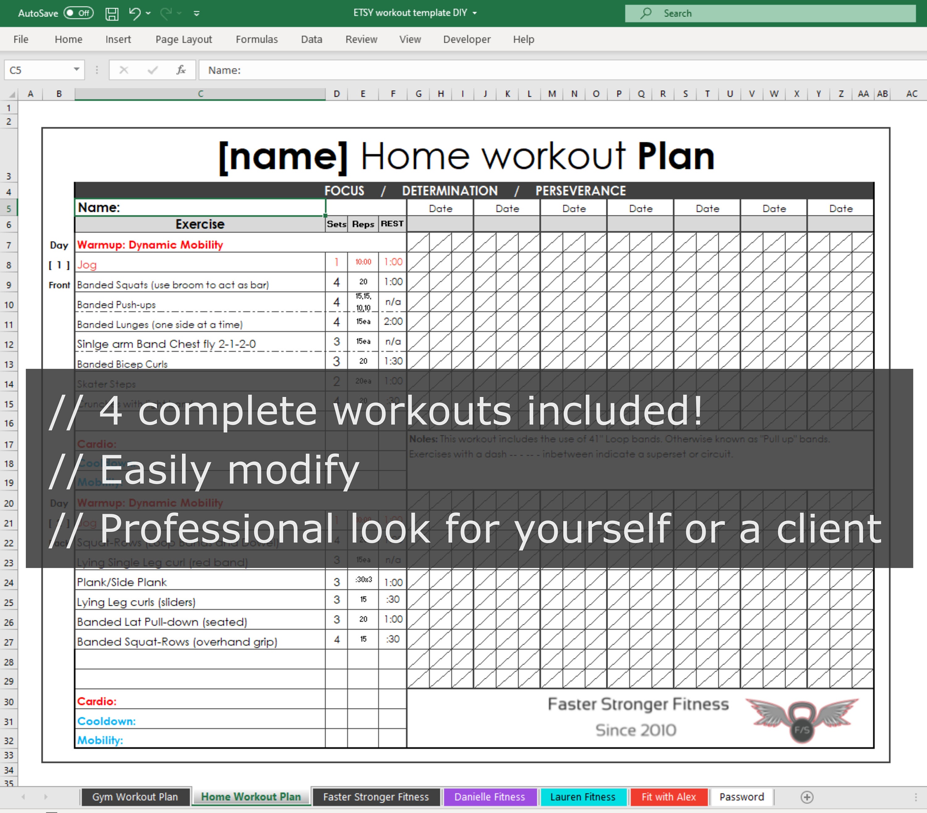 Workout Template | EDITABLE Excel File | Workout Log | Printable Pdf ...