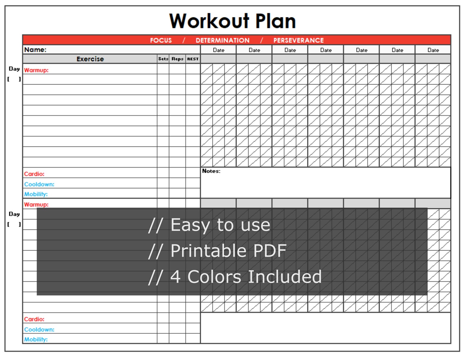 Workout Template | Printable PDF| Workout Log | Workout Planner ...