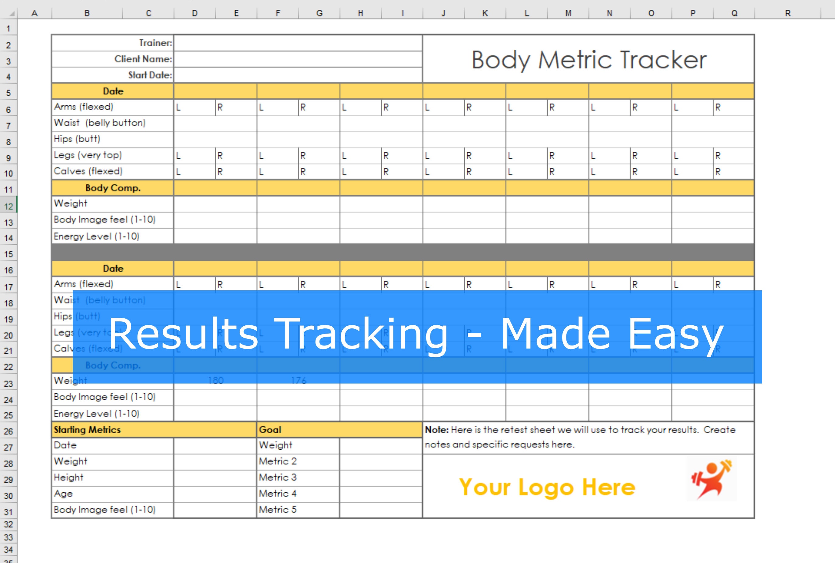 Results Tracker | EDITABLE Excel File | Workout | Printable Pdf ...