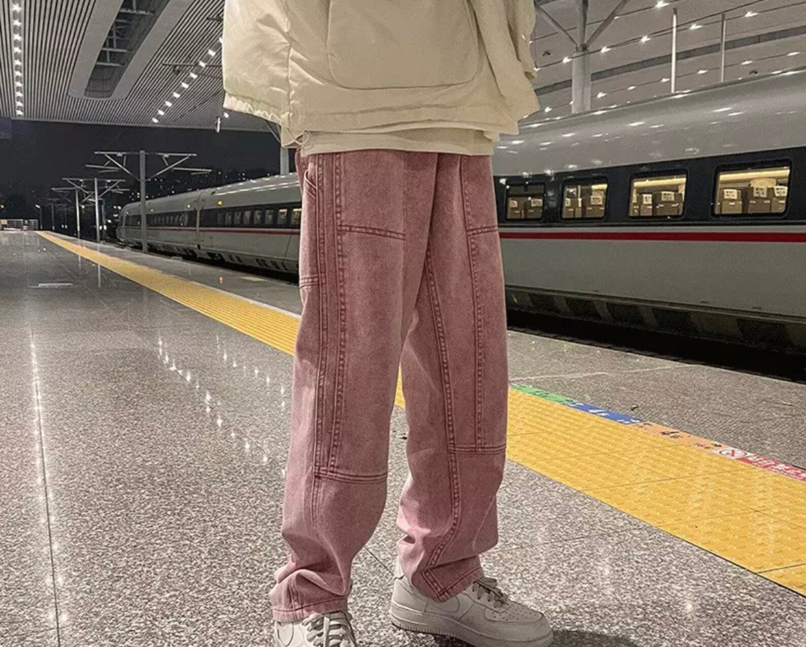 Solid Color Stitching Jeans Men's Fashion Blue Pink Black - Etsy UK