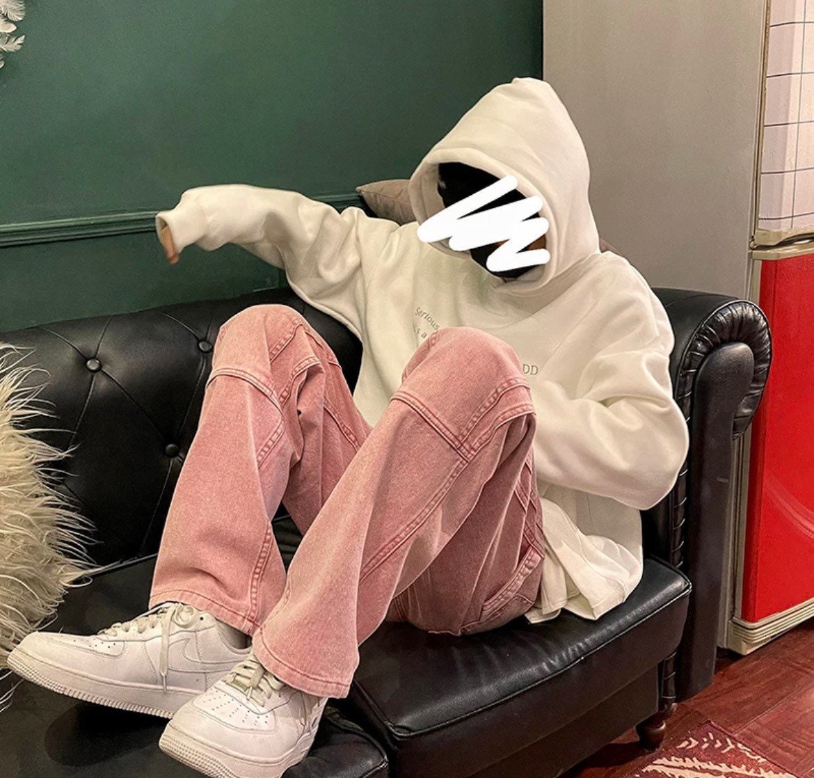 Solid Color Stitching Jeans Men's Fashion Blue Pink Black - Etsy UK