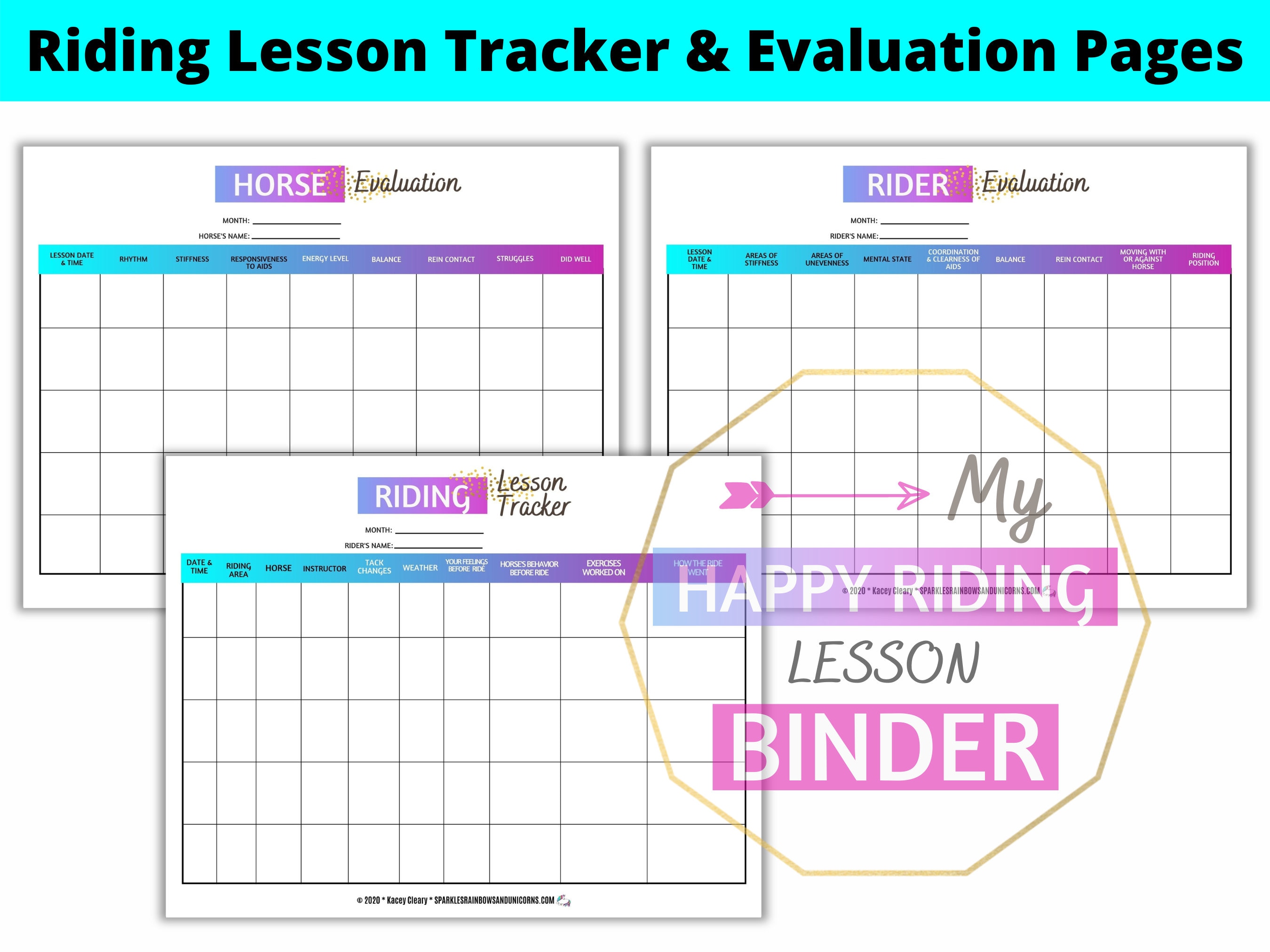 Horse Riding Lesson Journal Pages 15 Page Downloadable PDF Part of My ...