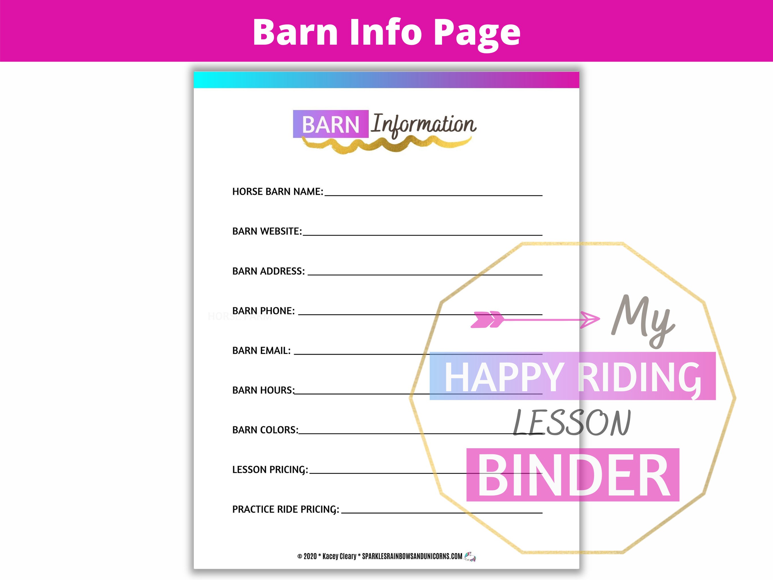 6 Printable Riding Lesson Info Pages | Horseback Riding Lesson Journal ...