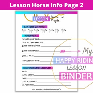 6 Printable Riding Lesson Info Pages | Horseback Riding Lesson Journal ...