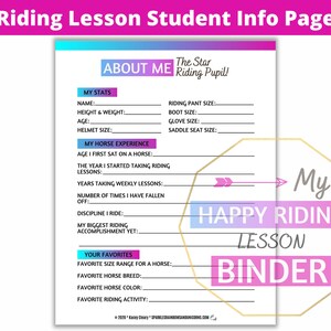 6 Printable Riding Lesson Info Pages | Horseback Riding Lesson Journal ...