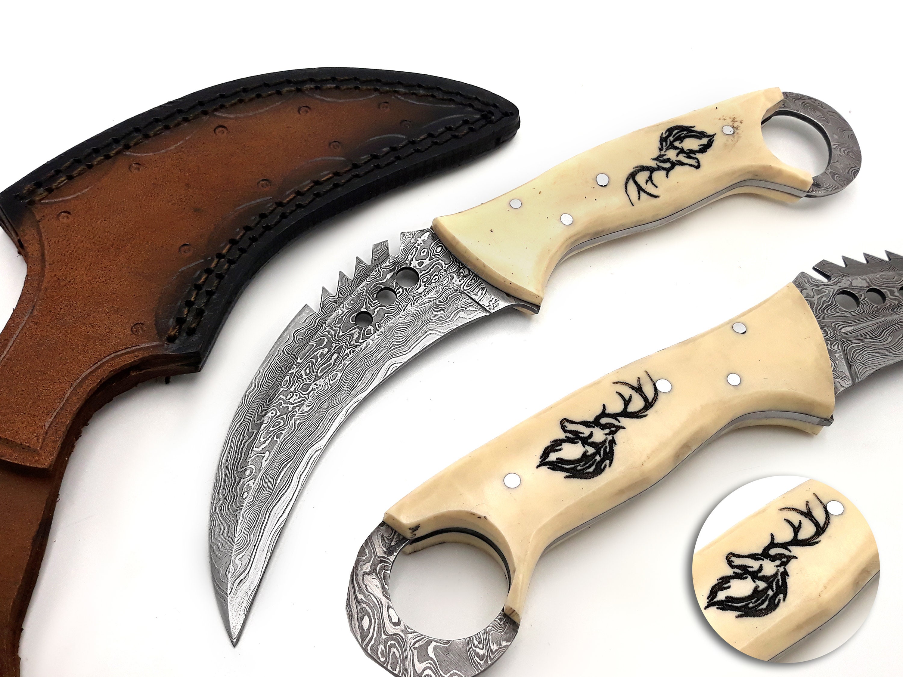Karambit Fixed Blade Tactical Knife Tattoo Engraved Hand Forged ...