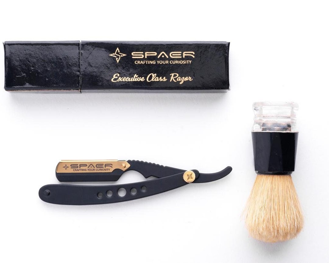 Straight Razor Gold Plated Barber Hair Shaving Edge Folding Knife + 10 ...