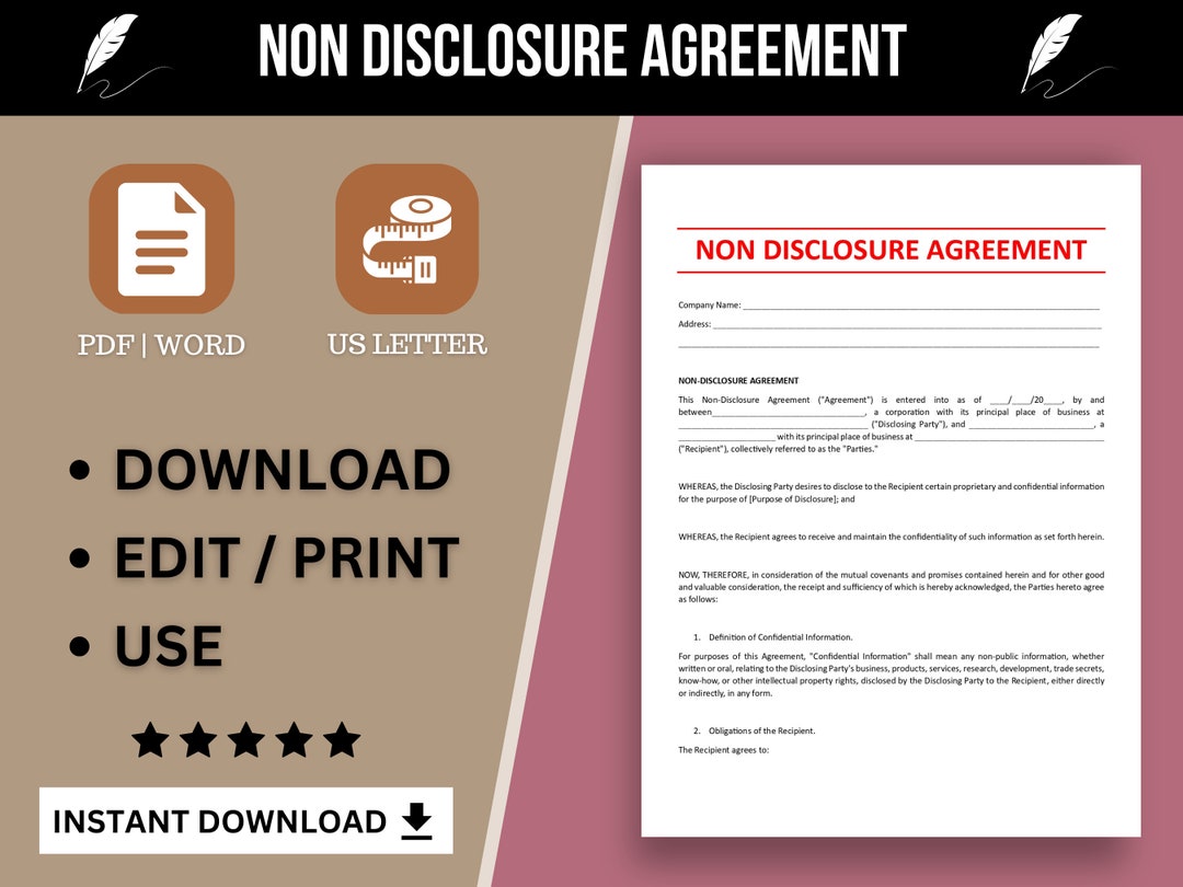 Non Disclosure Agreement Template NDA Forms NDA Template Fillable PDF ...