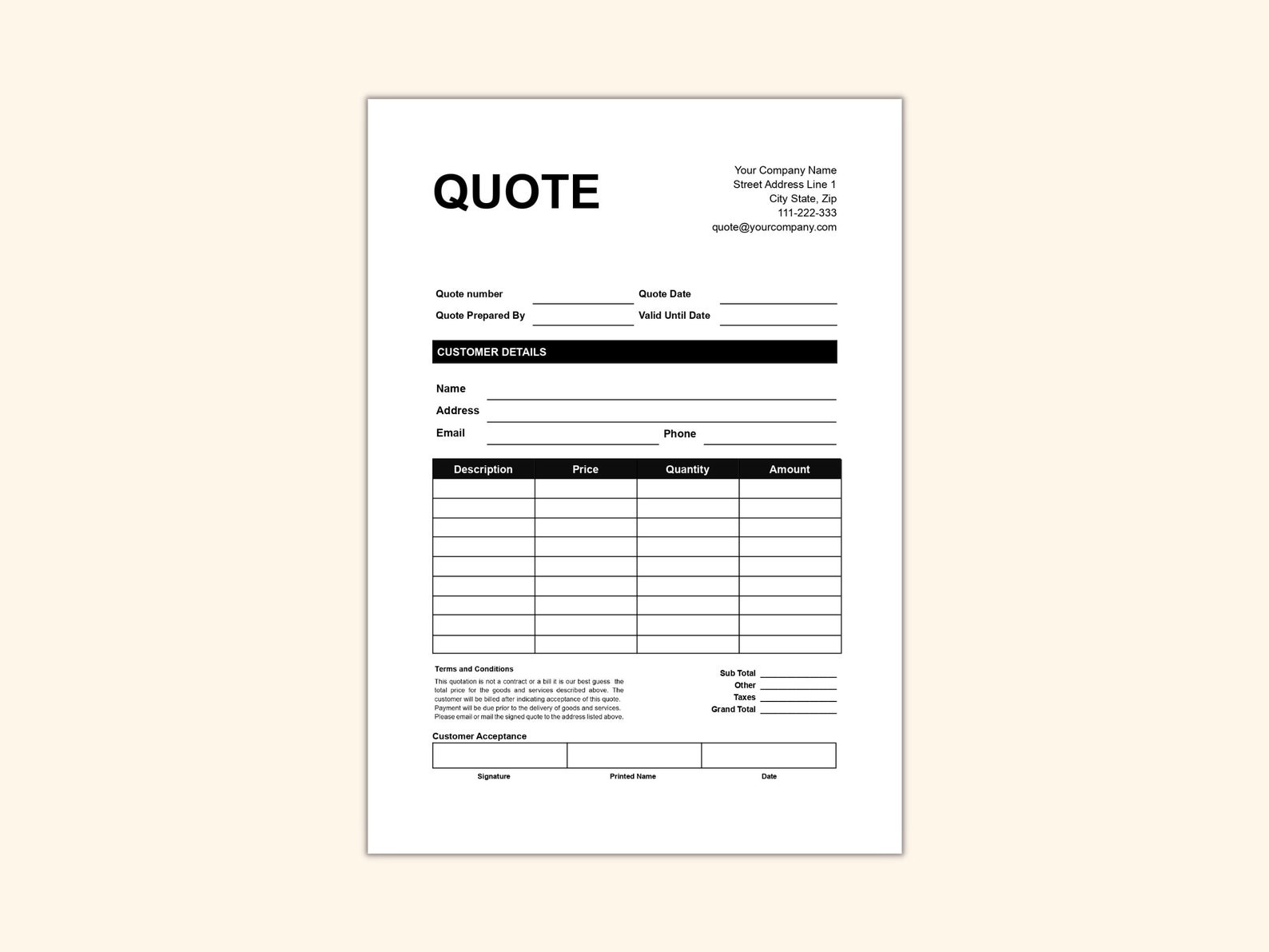 Fully Editable Quote Template PDF Google Docs Microsoft - Etsy