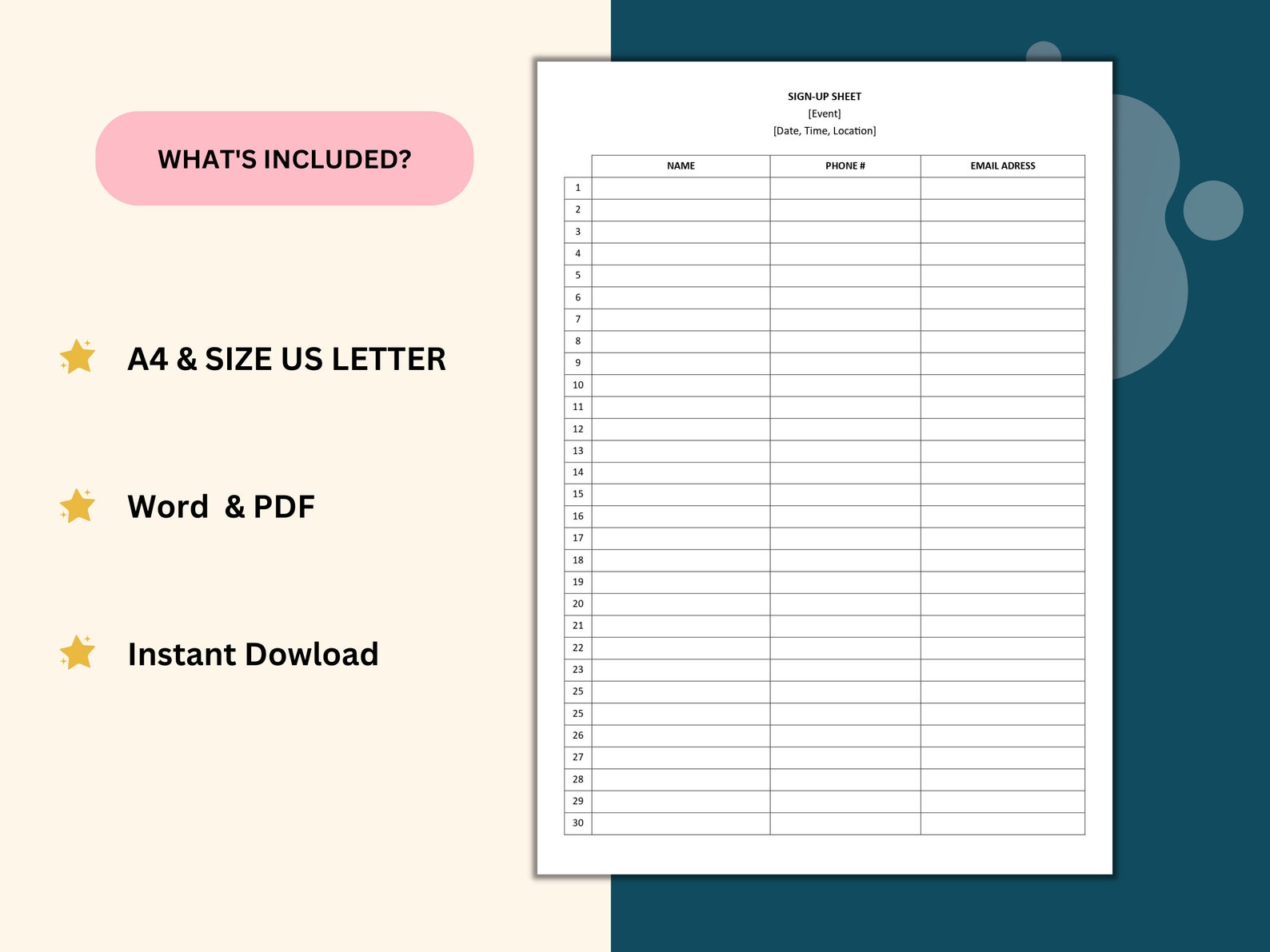 Editable Sign up Sheet. Pdf/google Docs/microsoft Word. Sign up ...