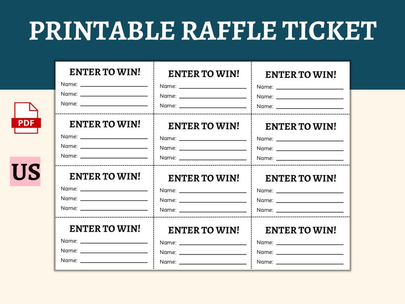 Printable Raffle Ticket. Enter to Win Printable Ticket. - Etsy