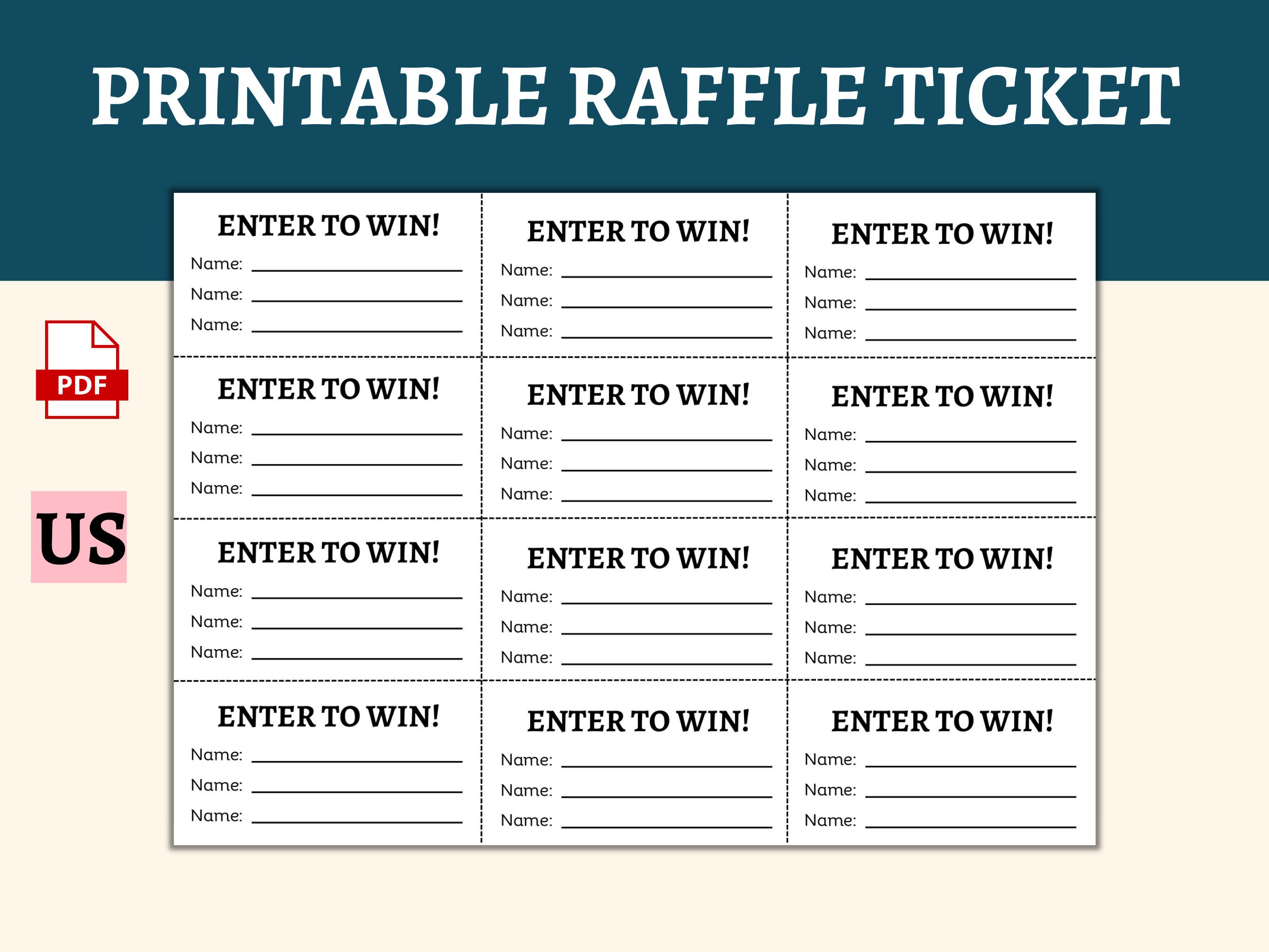 Printable Raffle Ticket. Enter to Win Printable Ticket. - Etsy