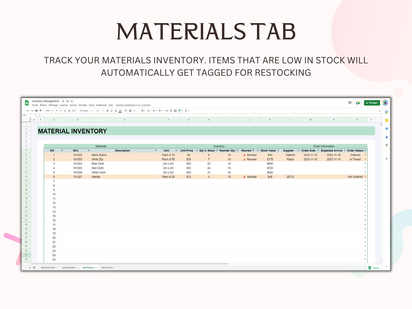 Inventory Management Sheet | Inventory Tracker Small Business | Stock ...