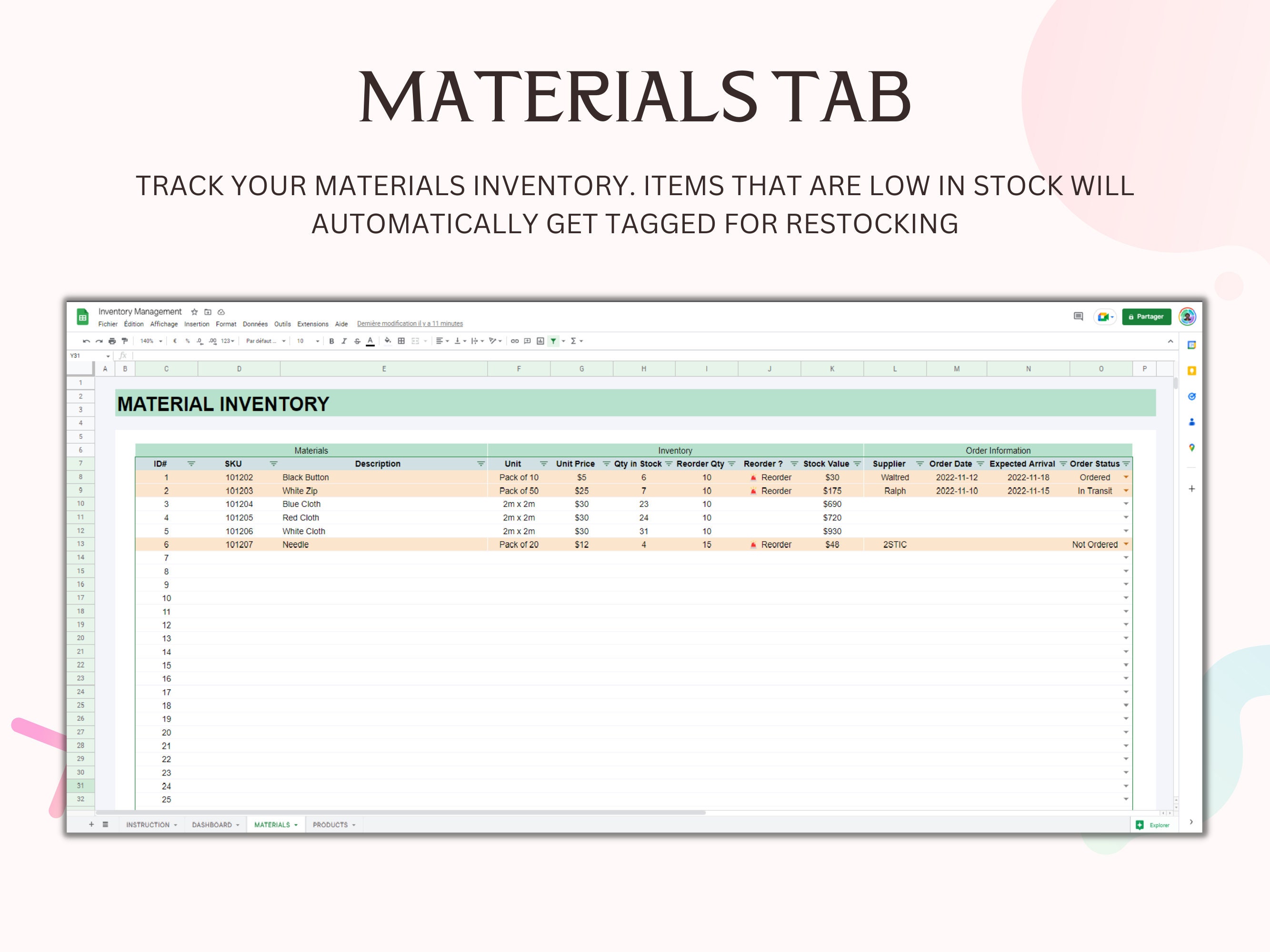 Inventory Management Sheet | Inventory Tracker Small Business | Stock ...
