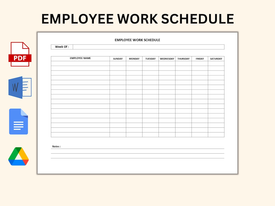 Printable Employee Work Schedule PDF Word Google Doc Employee Time ...