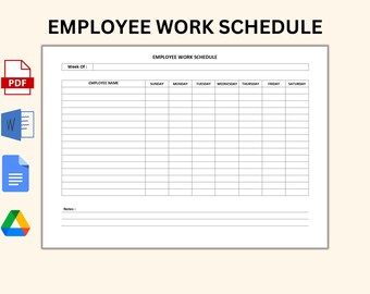 Employee Work Schedule, Fillable PDF, Word & Google Docs Template ...