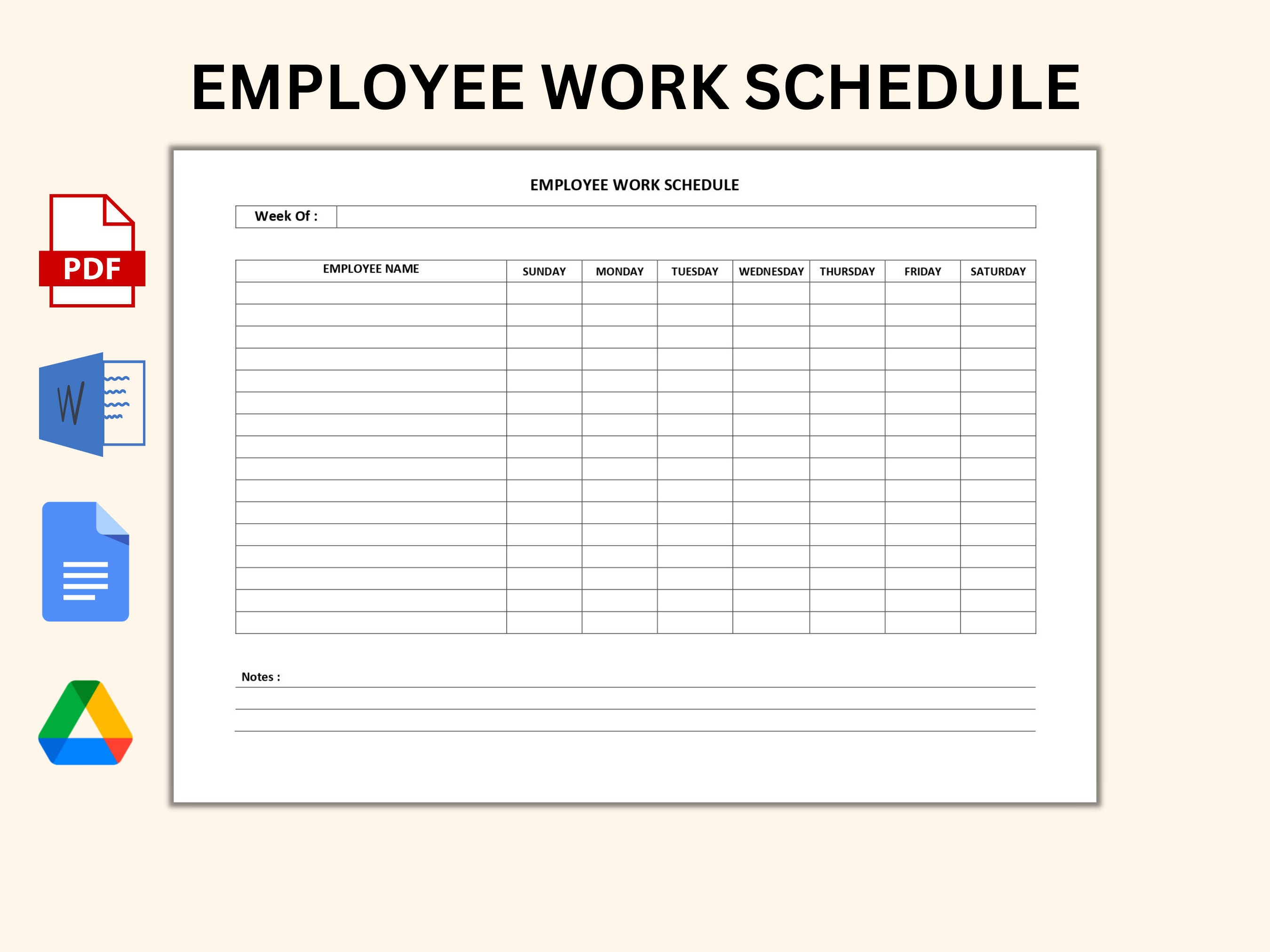 Printable Employee Work Schedule PDF Word Google Doc Employee Time ...