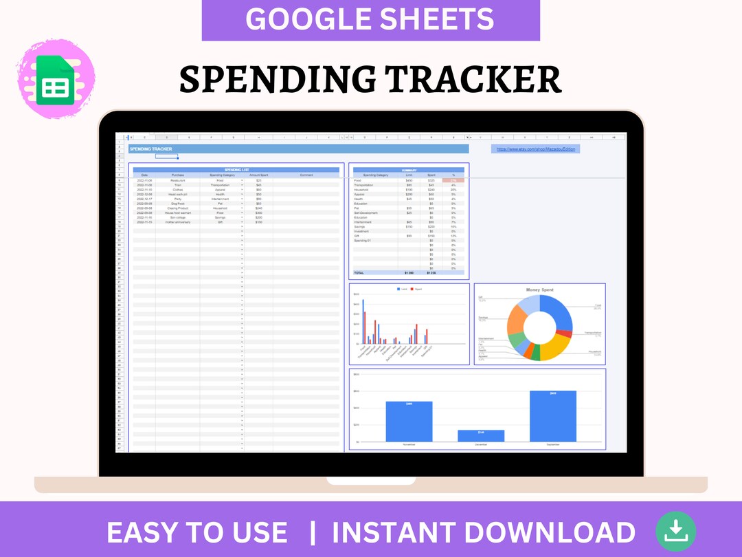 Expense Tracker Google Sheet Template - Etsy