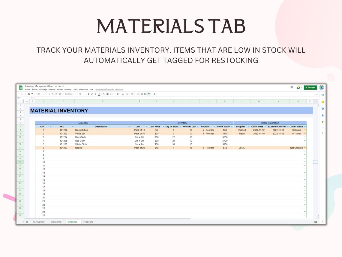 Inventory Management Sheet | Inventory Tracker Small Business | Stock ...