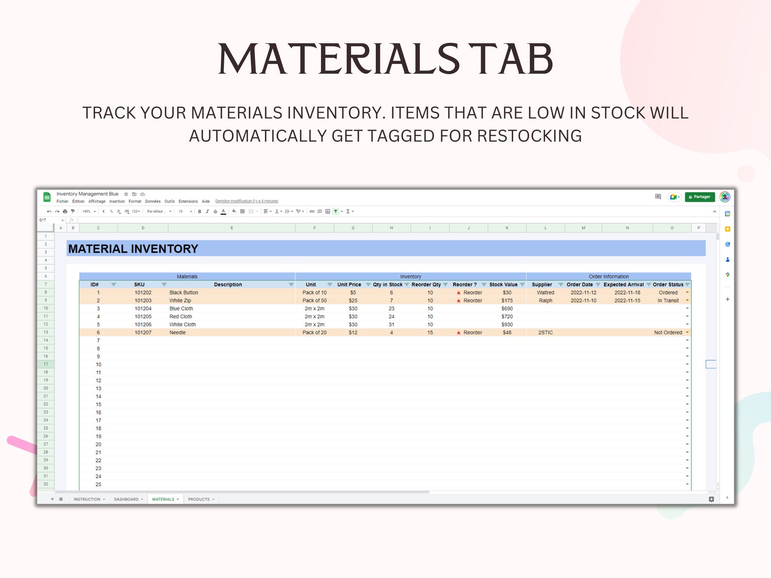 Inventory Management Sheet | Inventory Tracker Small Business | Stock ...