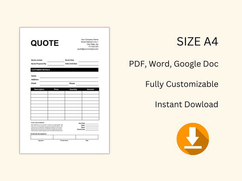 Fully Editable Quote Template PDF Google Docs Microsoft - Etsy