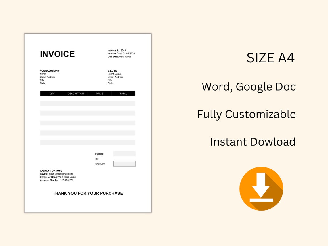 Invoice Template PDF Google Docs Word. Business Invoice. Invoice Word ...