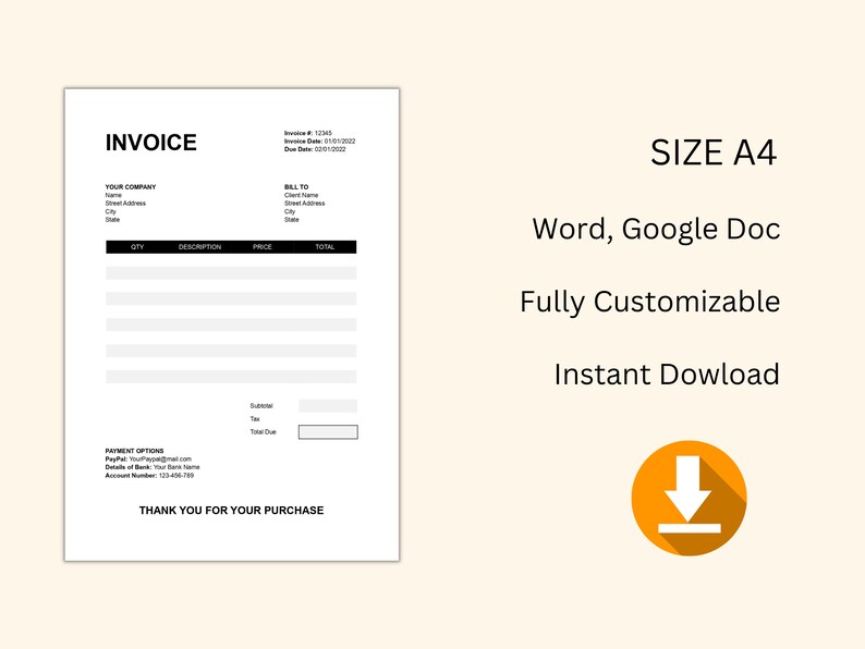 Invoice Template PDF Google Docs Word. Business Invoice. Invoice Word ...