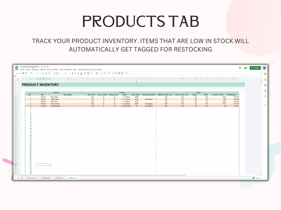 Inventory Management Sheet | Inventory Tracker Small Business | Stock ...