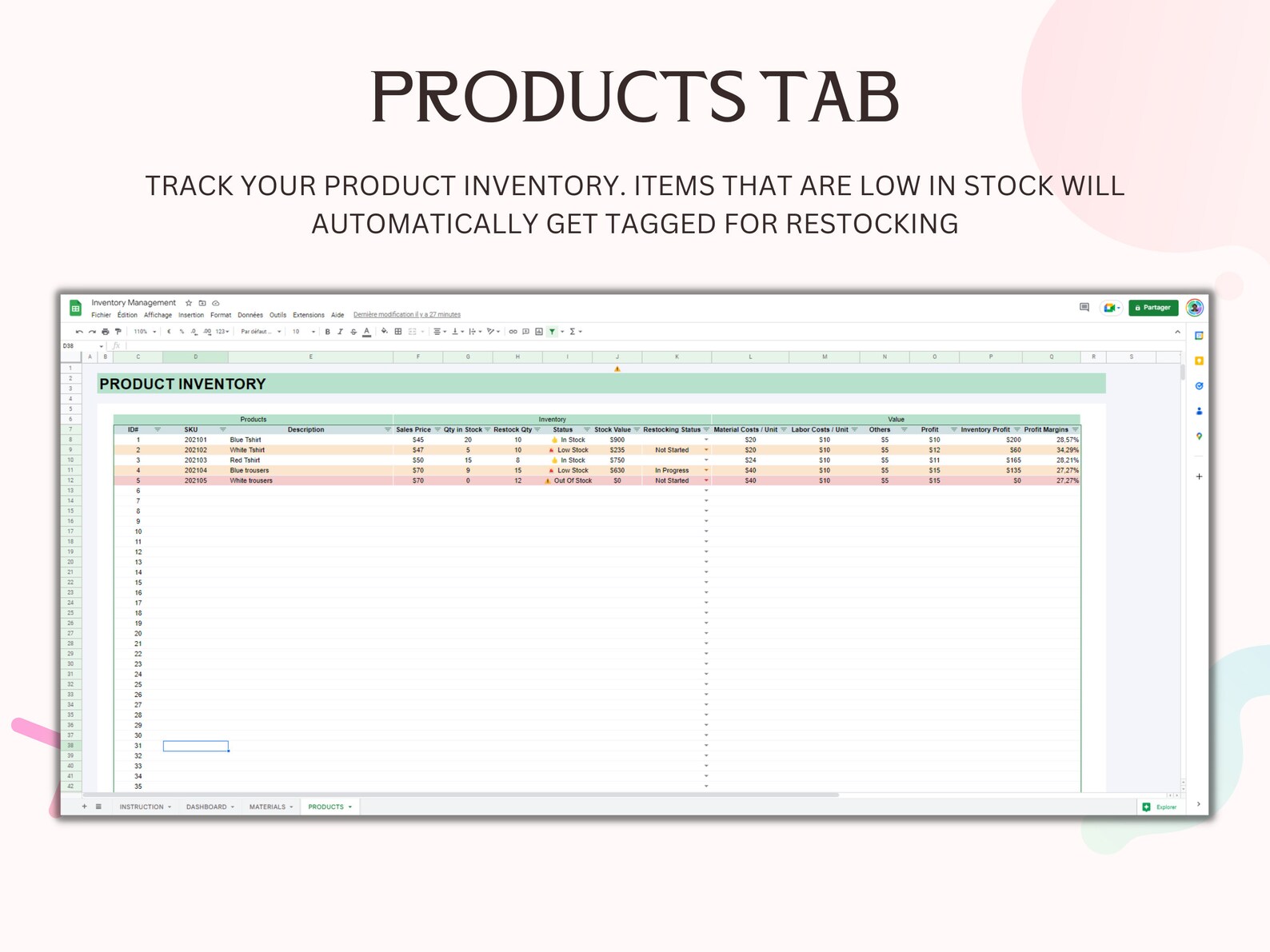 Inventory Management Sheet | Inventory Tracker Small Business | Stock ...
