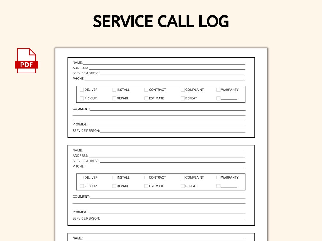 Printable Service Call Log Tracker - Etsy