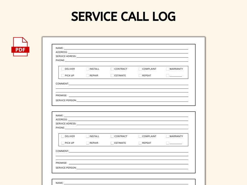 Printable Service Call Log Tracker - Etsy